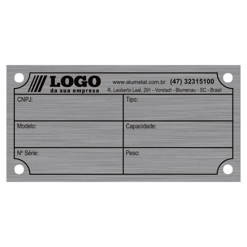 Placa de Identificação em alumínio - 60x30mm Placa de Identificação em alumínio - 60x30mm
